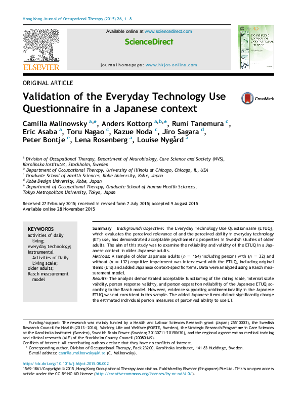 (PDF) Validation of the Everyday Technology Use Questionnaire in a ...