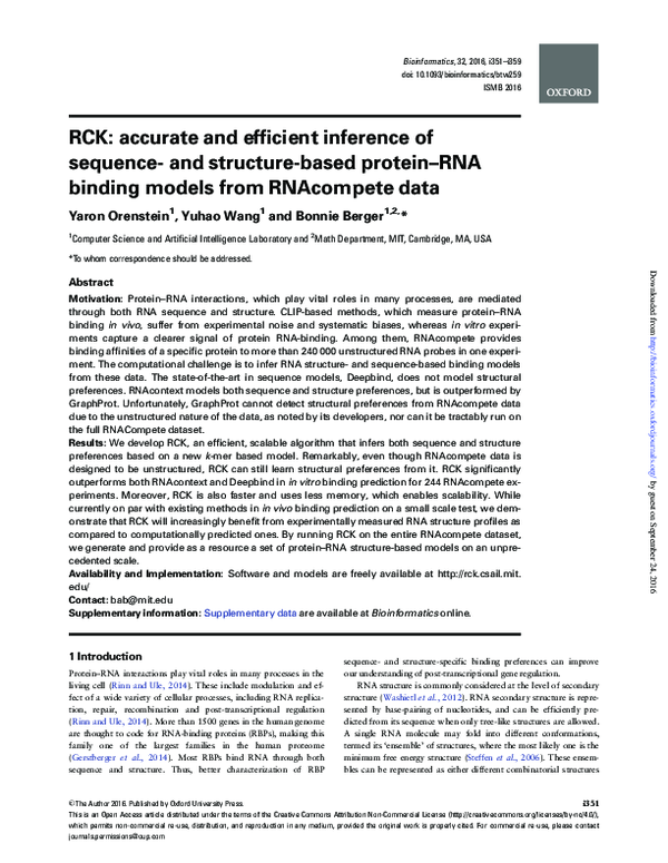 (PDF) RCK: accurate and efficient inference of sequence- and structure-based protein–RNA binding ...