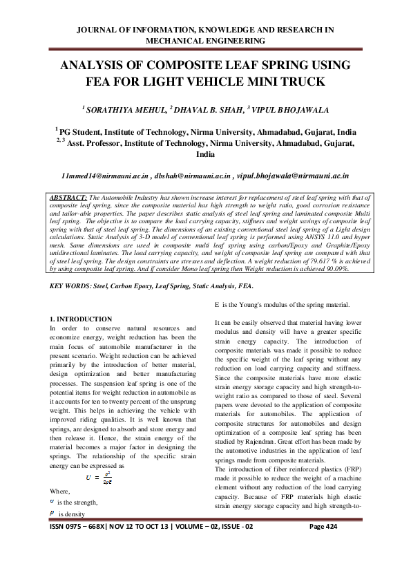 Pdf Analysis Of Composite Leaf Spring Using Fea For Light Vehicle Mini Truck