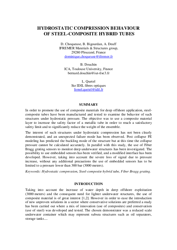 (PDF) Hydrostatic compression behaviour of steel-composite hybrid tubes