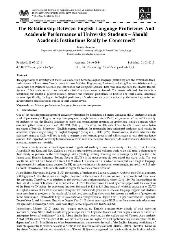 (PDF) The relationship between English language proficiency and the ...
