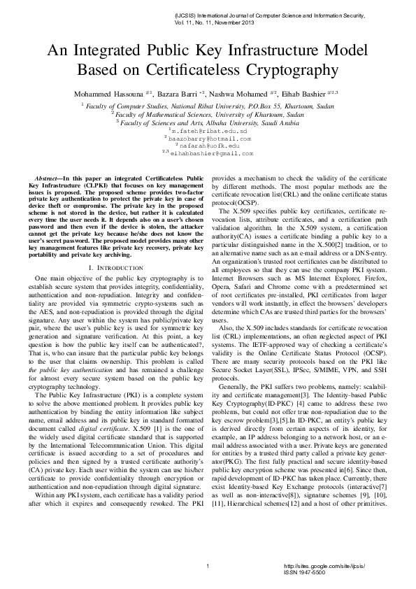 (PDF) An Integrated Public Key Infrastructure Model Based on Certificateless Cryptography