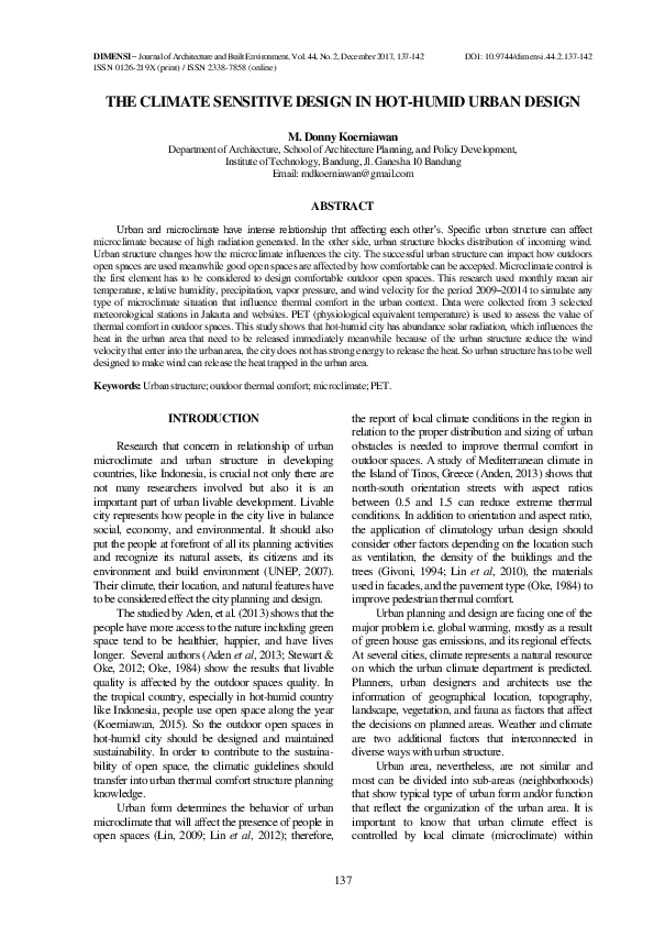 (PDF) The Climate Sensitive Design in Hot-Humid Urban Design