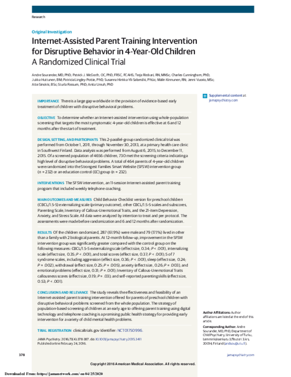 (PDF) Internet-Assisted Parent Training Intervention for Disruptive ...