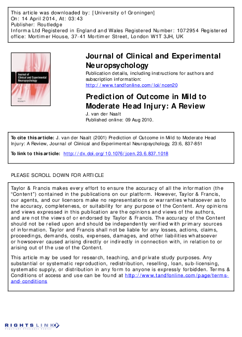 (PDF) Prediction of Outcome in Mild to Moderate Head Injury: A Review