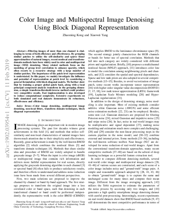 (PDF) Color Image and Multispectral Image Denoising Using Block Diagonal Representation