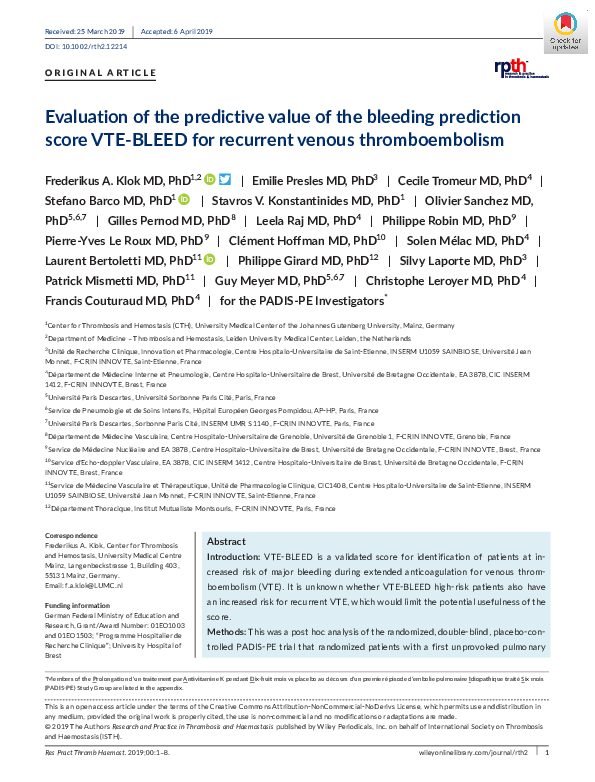 (PDF) Evaluation of the predictive value of the bleeding prediction ...