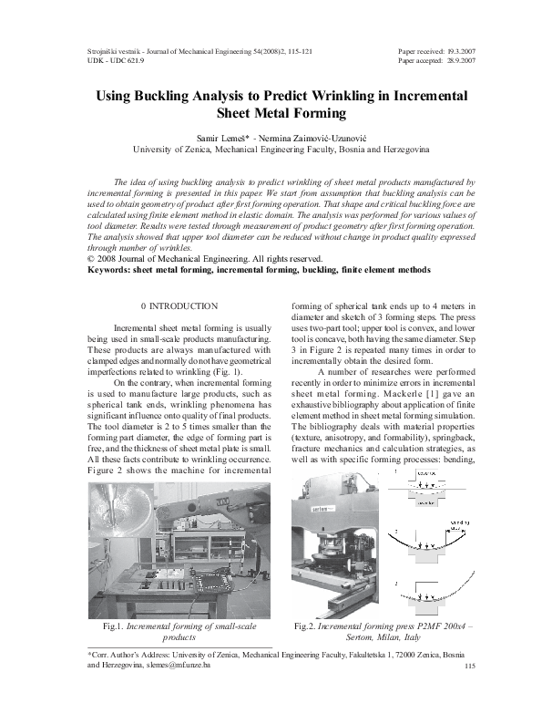 (PDF) Using buckling analysis to predict wrinkling in incremental sheet ...