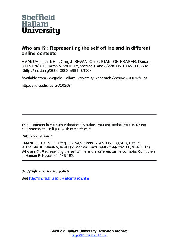 (PDF) Who am I? Representing the self offline and in different online ...