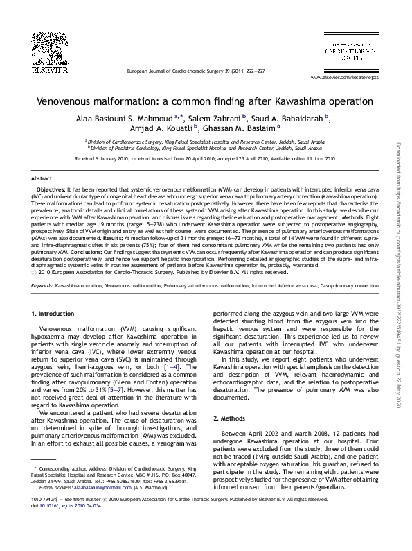(PDF) Venovenous malformation: a common finding after Kawashima operation