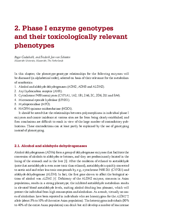 (PDF) Phase I enzyme genotypes and their toxicologically relevant ...