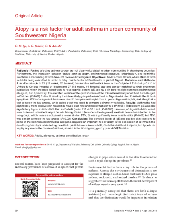 (PDF) Atopy is a risk factor for adult asthma in urban community of ...