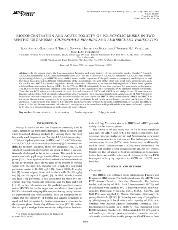 (PDF) Bioconcentration and Acute Toxicity of Polycyclic Musks in Two ...