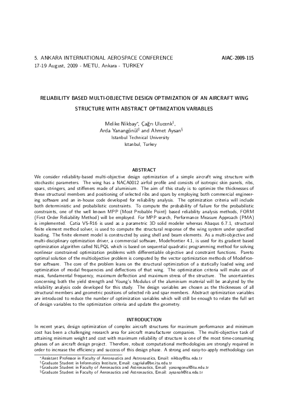 (PDF) Reliability Based Multi-objective Design Optimization of an ...