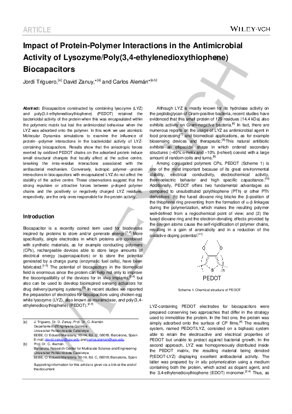 (PDF) Impact of Protein-Polymer Interactions in the Antimicrobial Activity of Lysozyme/Poly(3,4 ...
