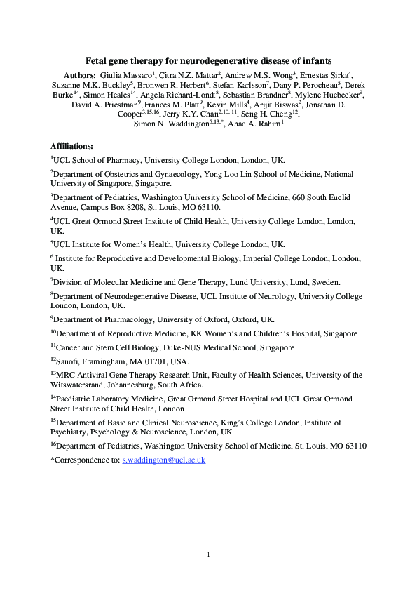 (PDF) Fetal gene therapy for neurodegenerative disease of infants