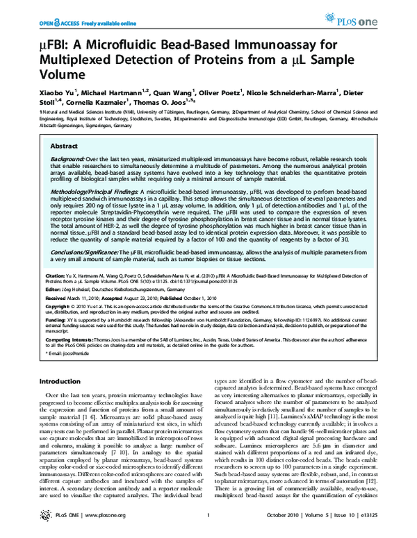 (PDF) µFBI: A Microfluidic Bead-Based Immunoassay for Multiplexed Detection of Proteins from a ...
