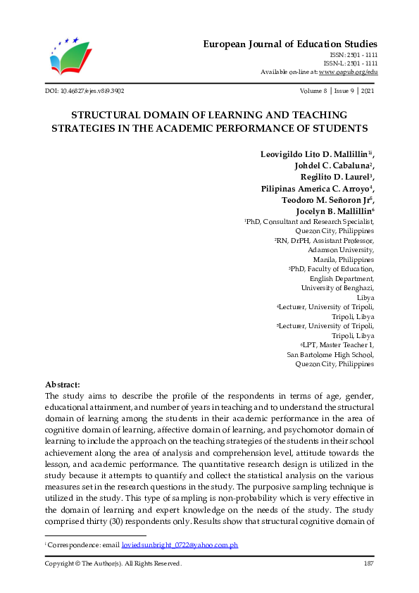 (PDF) Structural Domain of Learning and Teaching Strategies in the ...