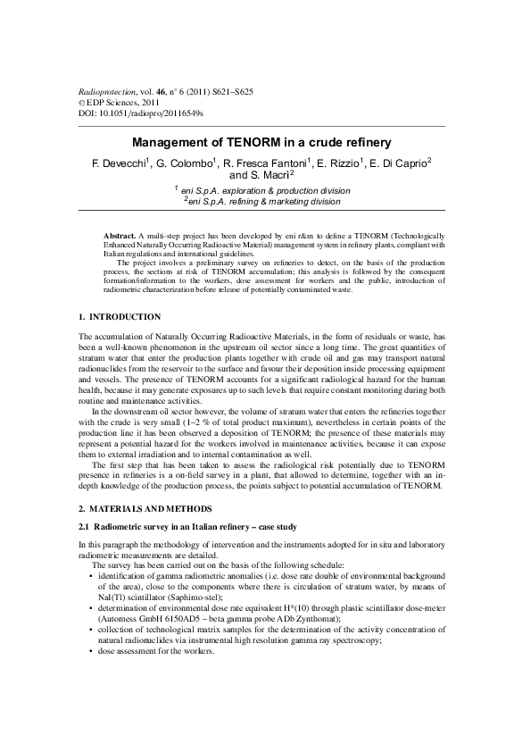 (PDF) Management of TENORM in a crude refinery