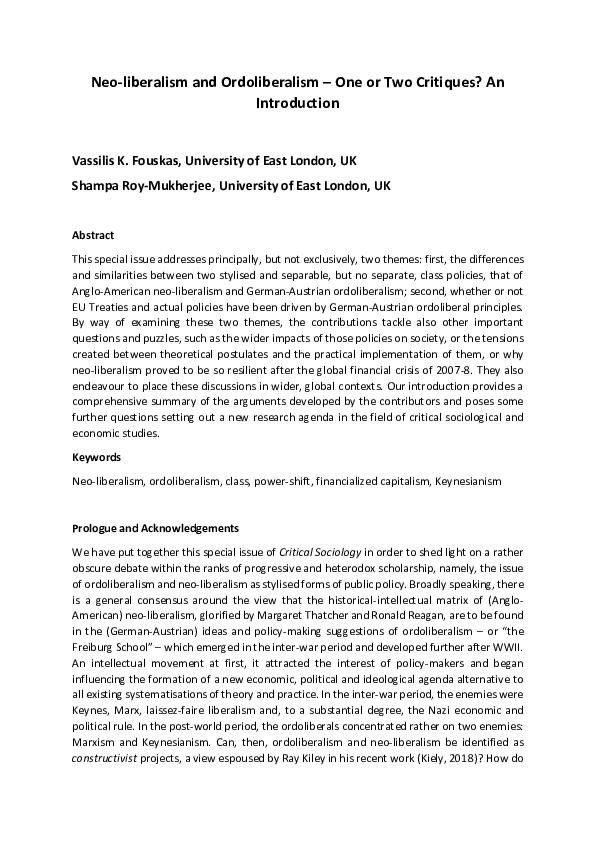 (PDF) Neo-liberalism and Ordoliberalism – One or Two Critiques? An ...