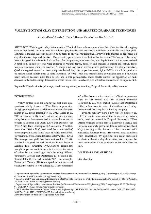 (PDF) Valley Bottom Clay Distribution and Adapted Drainage Techniques