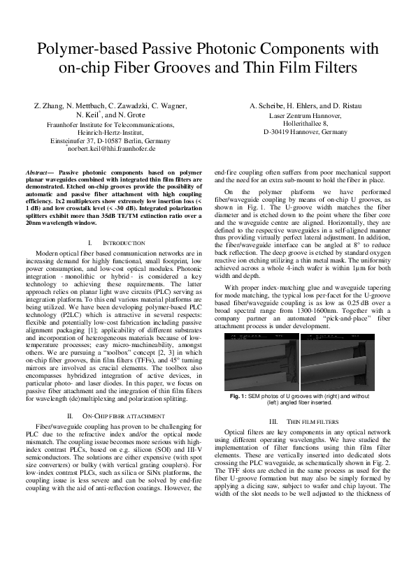 (PDF) Polymer-based Passive Photonic Components with on-chip Fiber ...