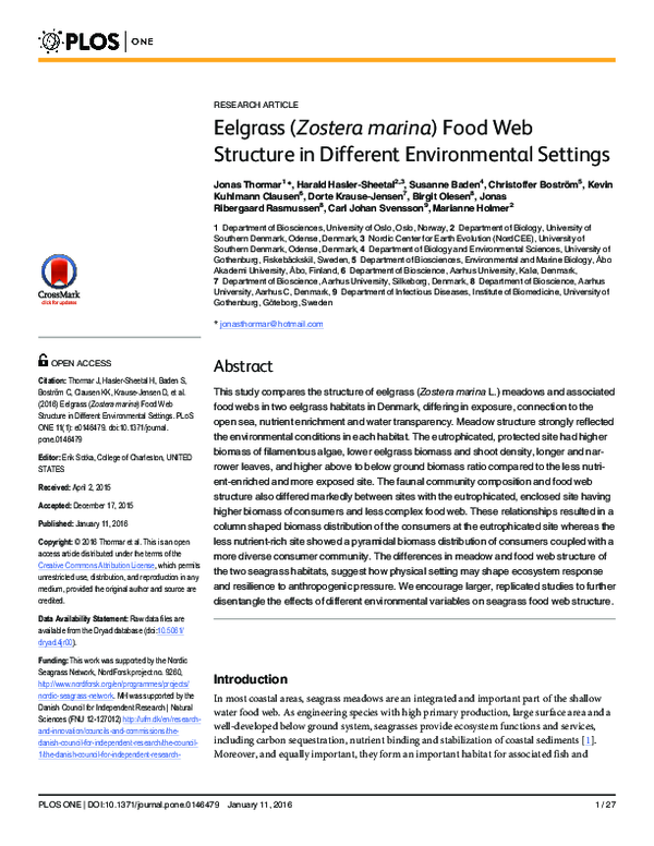 (PDF) Eelgrass Food Webs in Varying Environments