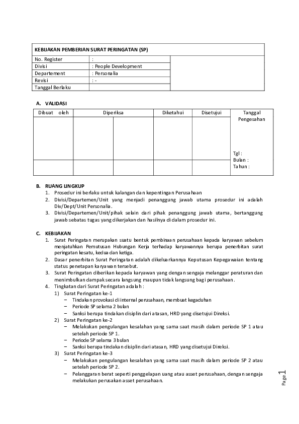 (PDF) SOP KEBIJAKAN PEMBERIAN SURAT PERINGATAN (SP)