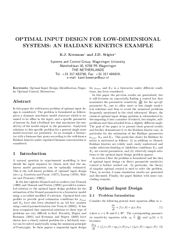 PDF Optimal Input Design For Lowdimensional Systems A Haldane PDF Optimal Input Design For Lowdimensional Systems A Haldane