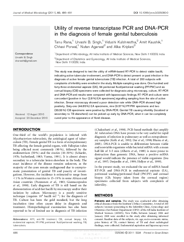 (PDF) Utility of reverse transcriptase PCR and DNA-PCR in the diagnosis of female genital ...