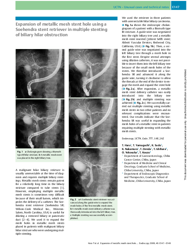 (PDF) Expansion of metallic mesh stent hole using a Soehendra stent ...