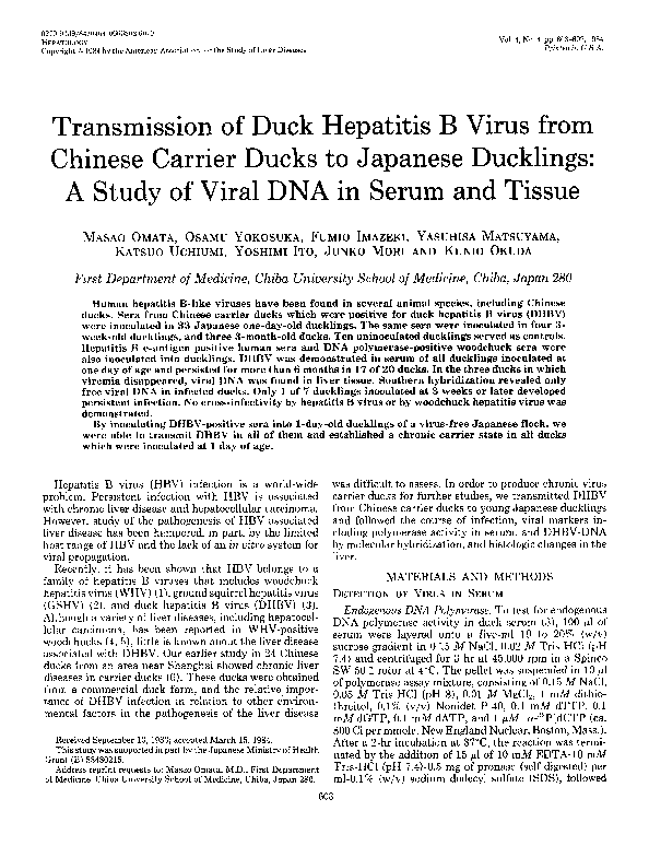 (PDF) Transmission of Duck Hepatitis B Virus from Chinese Carrier Ducks ...