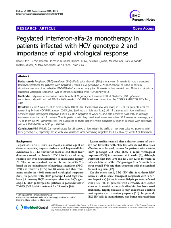 (PDF) Pegylated interferon-alfa-2a monotherapy in patients infected ...