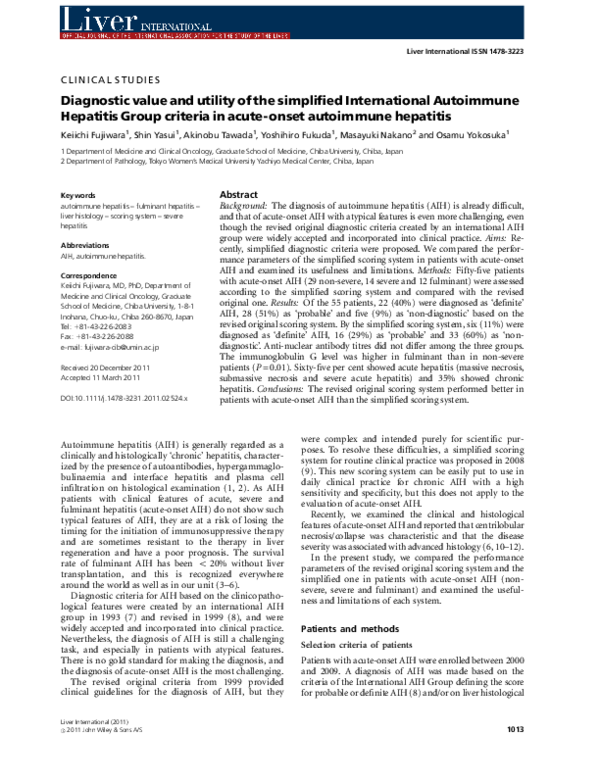 (PDF) Simplified Criteria for Acute-Onset AIH Diagnosis