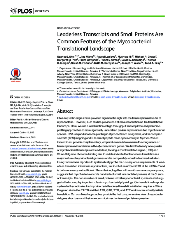(PDF) Leaderless Transcripts and Small Proteins Are Common Features of ...