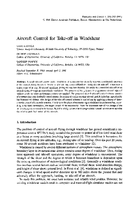 (PDF) Aircraft control for take-off in windshear