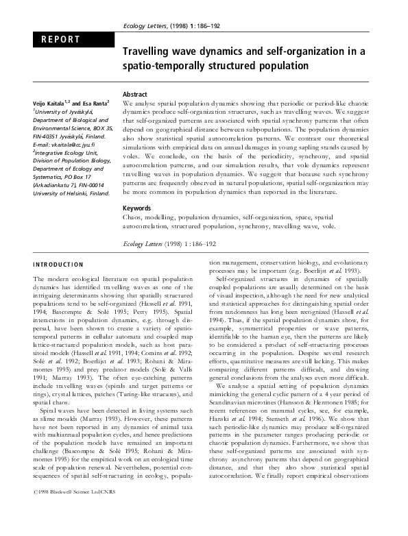 Pdf Travelling Wave Dynamics And Self Organization In A Spatio