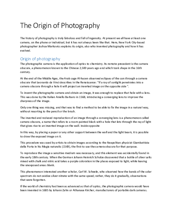 (PDF) The Origin of Photography