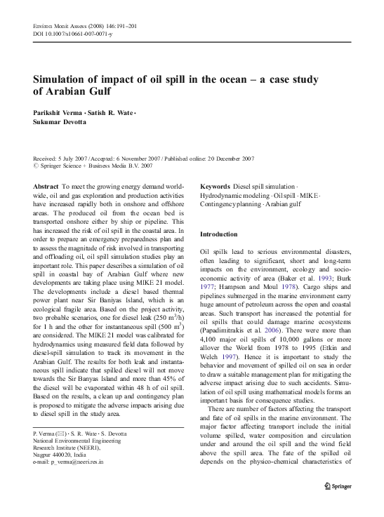 (PDF) Simulation of impact of oil spill in the ocean--a case study of ...