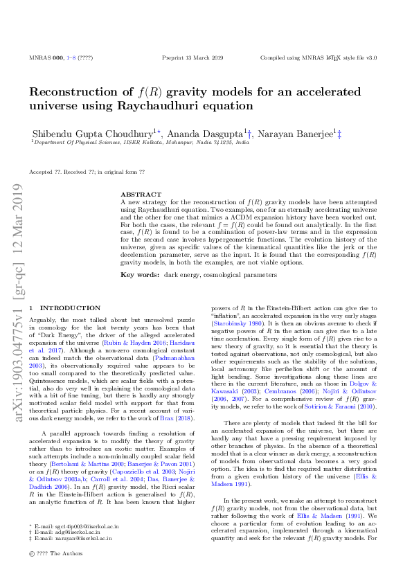 (PDF) Reconstruction of f(R) gravity models for an accelerated universe ...
