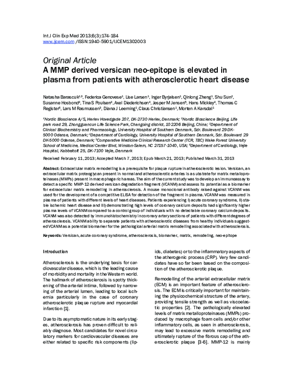 (PDF) A MMP derived versican neo-epitope is elevated in plasma from ...