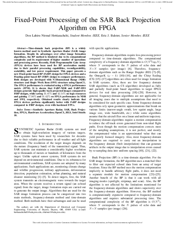 Pdf Fixed Point Processing Of The Sar Back Projectionalgorithm On Fpga