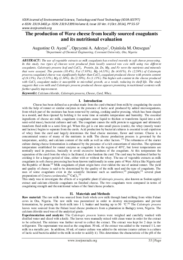 (PDF) The production of Wara cheese from locally sourced coagulants and ...