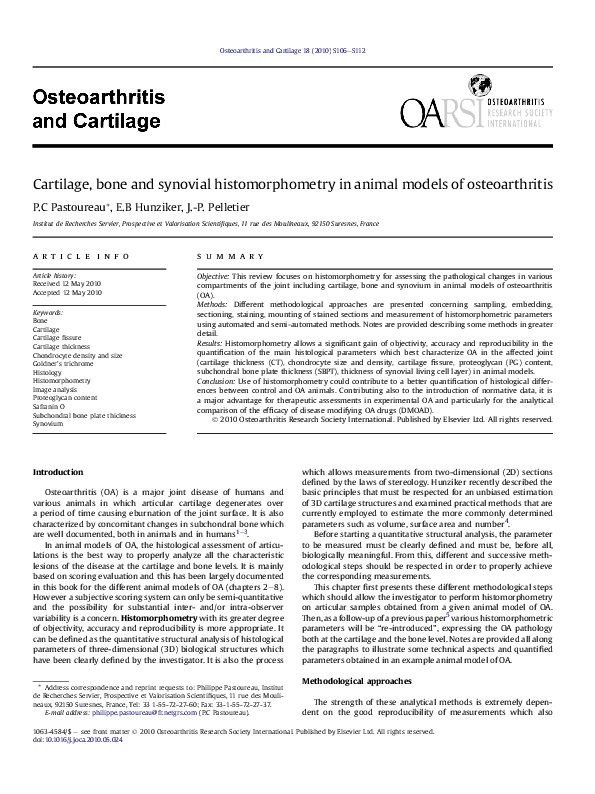(PDF) Cartilage, bone and synovial histomorphometry in animal models of ...