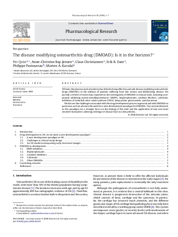 (PDF) The disease modifying osteoarthritis drug (DMOAD): Is it in the ...