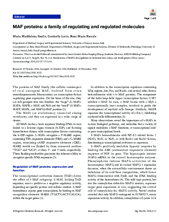 (PDF) MAF proteins: a family of regulating and regulated molecules