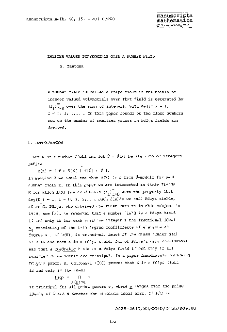 (PDF) Integer valued polynomials over a number field