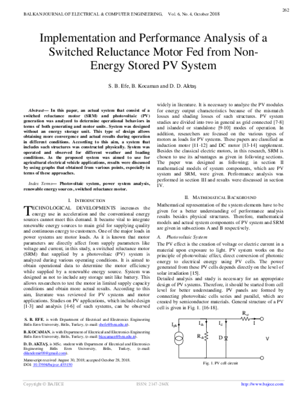 Pdf Implementation And Performance Analysis Of A Switched Reluctance Motor Fed From Non Energy