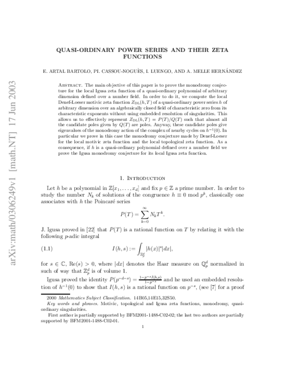 (PDF) Quasi-ordinary power series and their zeta functions