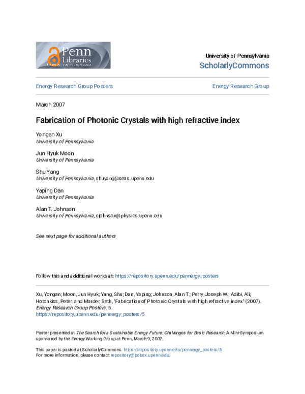 (PDF) Fabrication of Photonic Crystals with high refractive index